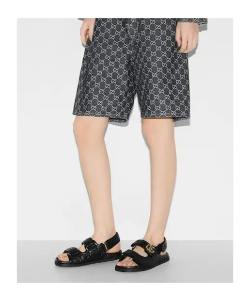 Gucci Double G Embossed Flat Sandals - Black