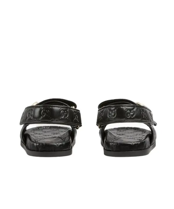 Gucci Double G Embossed Flat Sandals - Black
