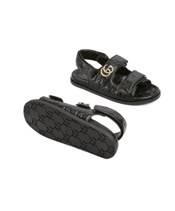 Gucci Double G Embossed Flat Sandals - Black