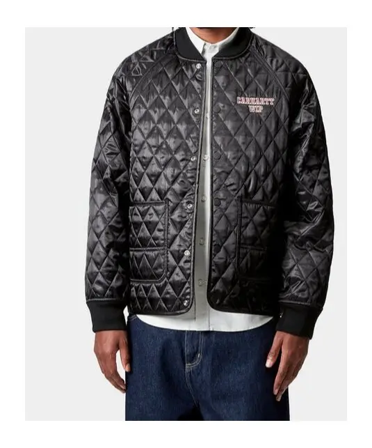 Carhartt Work In Progress Quilted Satin Jacket With Snap Button Closure - Black