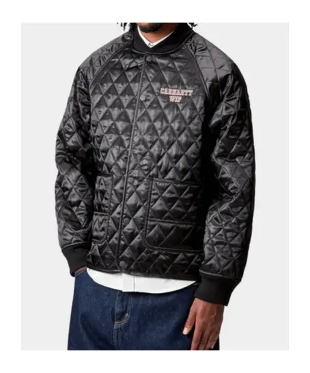 Carhartt Work In Progress Quilted Satin Jacket With Snap Button Closure - Black