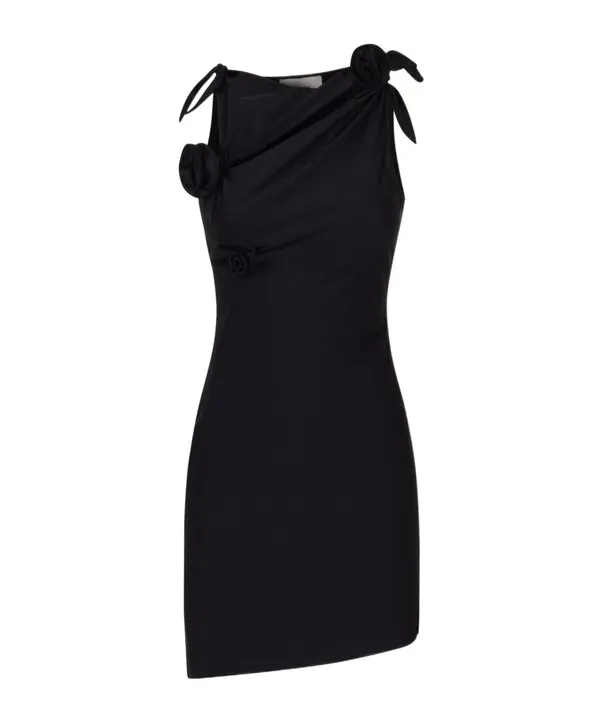 Coperni Asymmetrical Flower Mini Dress - Black