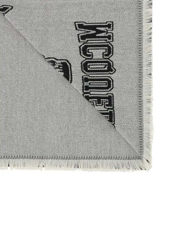 Alexander McQueen Logo Intarsia Knitted Fringed Scarf