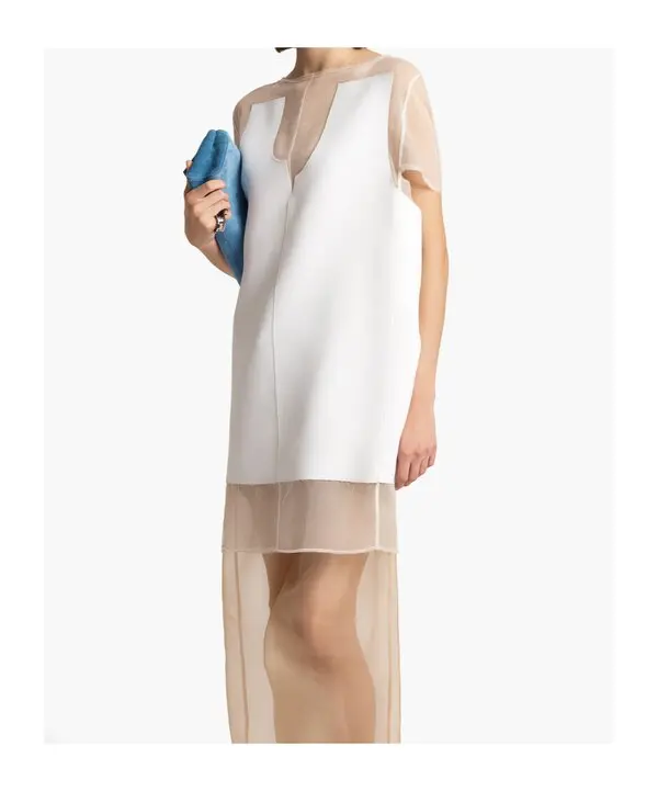 Khaite Winona Dress With Short Sleeves And Keyhole Back - Chalk