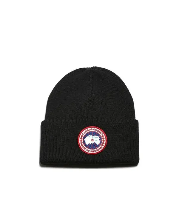 Canada Goose Ribbed Logo Patch Beanie - Black