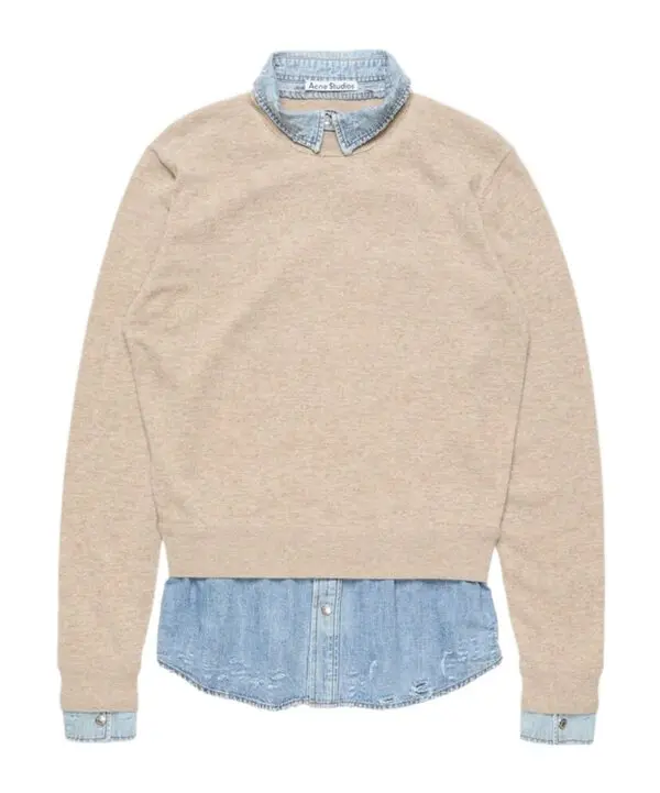 Acne Studios Layered V-neck Sweater With Denim Collar