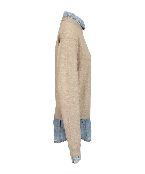 Acne Studios Layered V-neck Sweater With Denim Collar