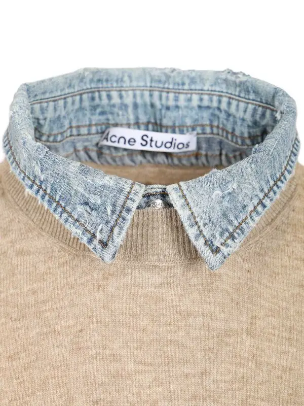 Acne Studios Layered V-neck Sweater With Denim Collar