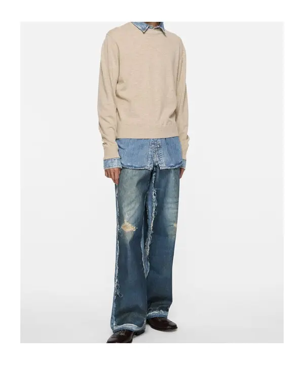 Acne Studios Layered V-neck Sweater With Denim Collar