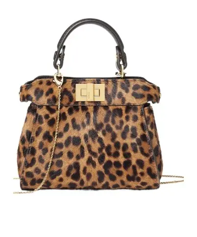 Fendi Nano Peekaboo Leopard Printed Cavallino Calfskin Bag