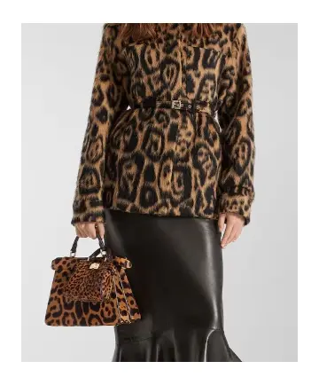 Fendi Nano Peekaboo Leopard Printed Cavallino Calfskin Bag