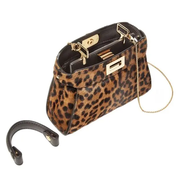 Fendi Nano Peekaboo Leopard Printed Cavallino Calfskin Bag