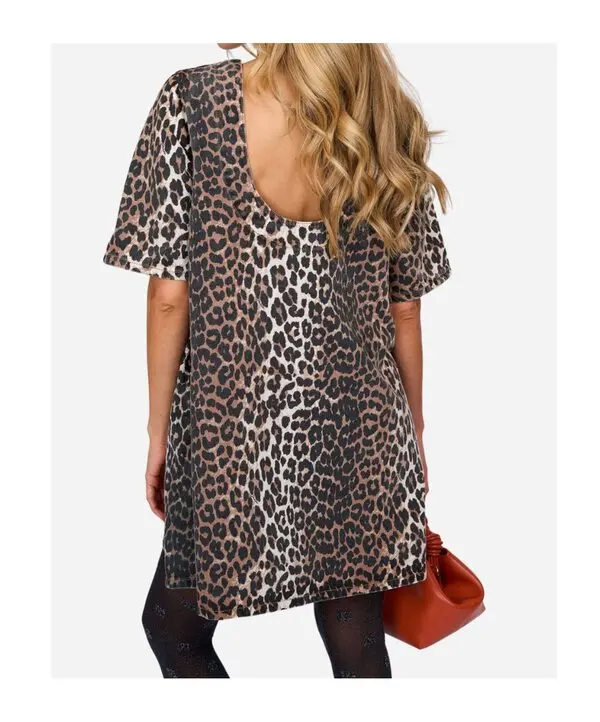 GANNI Leopard Print Mini Dress - Camel
