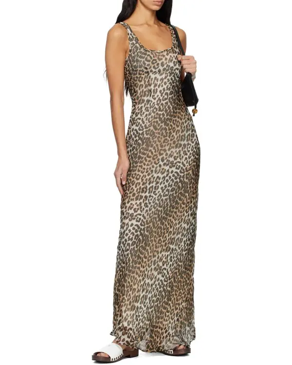 GANNI Print Sleeveless Maxi Dress - Leopard