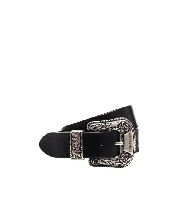 GOLDEN GOOSE Logo Plaque Buckle Belt - Black