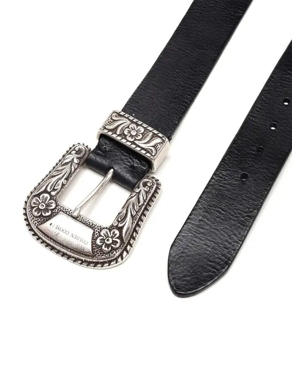 GOLDEN GOOSE Logo Plaque Buckle Belt - Black
