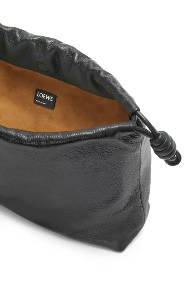 Loewe Flamenco Large Leather Drawstring Purse With Silver Tone Hardware - Black