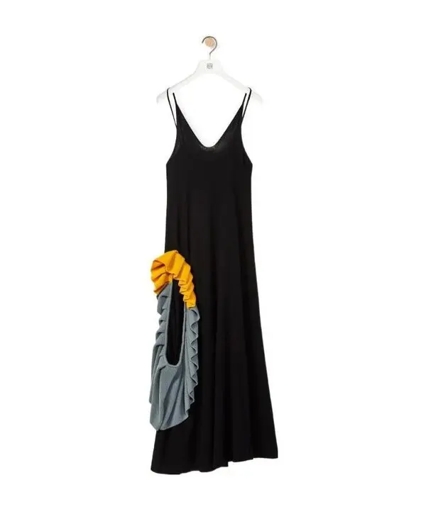 Loewe Wool Pleated Trimmed Knitted Medium Dress - Black