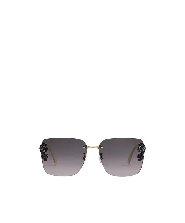 Dior Gold Tone Square Sunglasses With Clover Detail - Grey