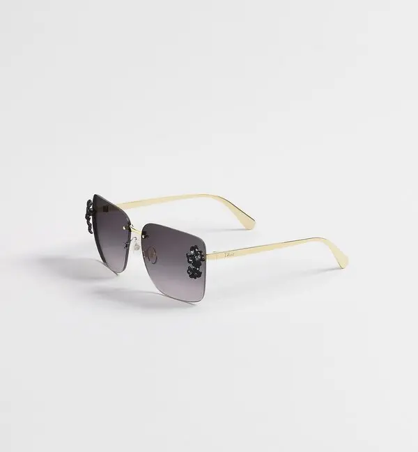 Dior Gold Tone Square Sunglasses With Clover Detail