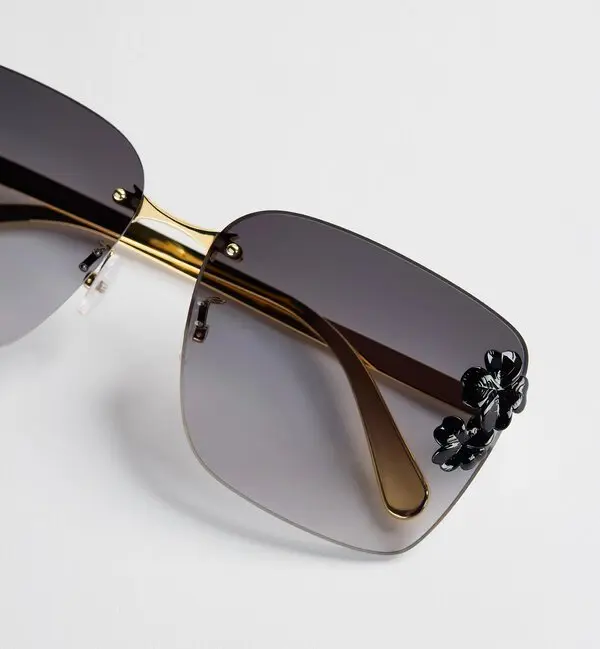 Dior Gold Tone Square Sunglasses With Clover Detail