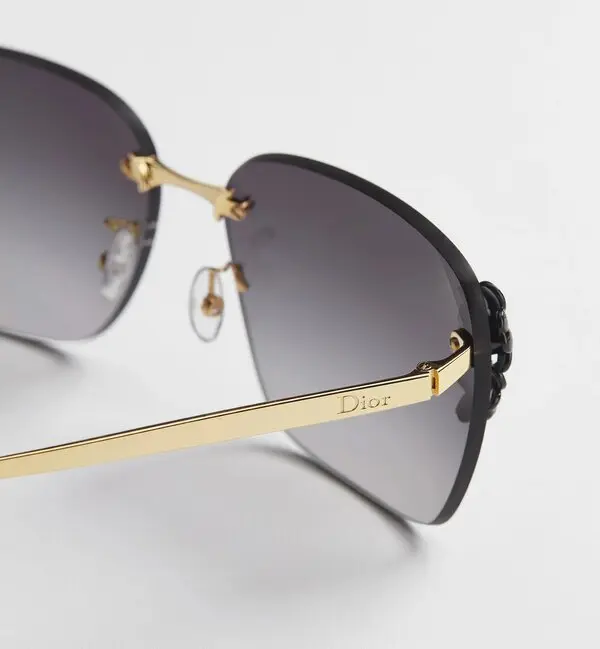 Dior Gold Tone Square Sunglasses With Clover Detail