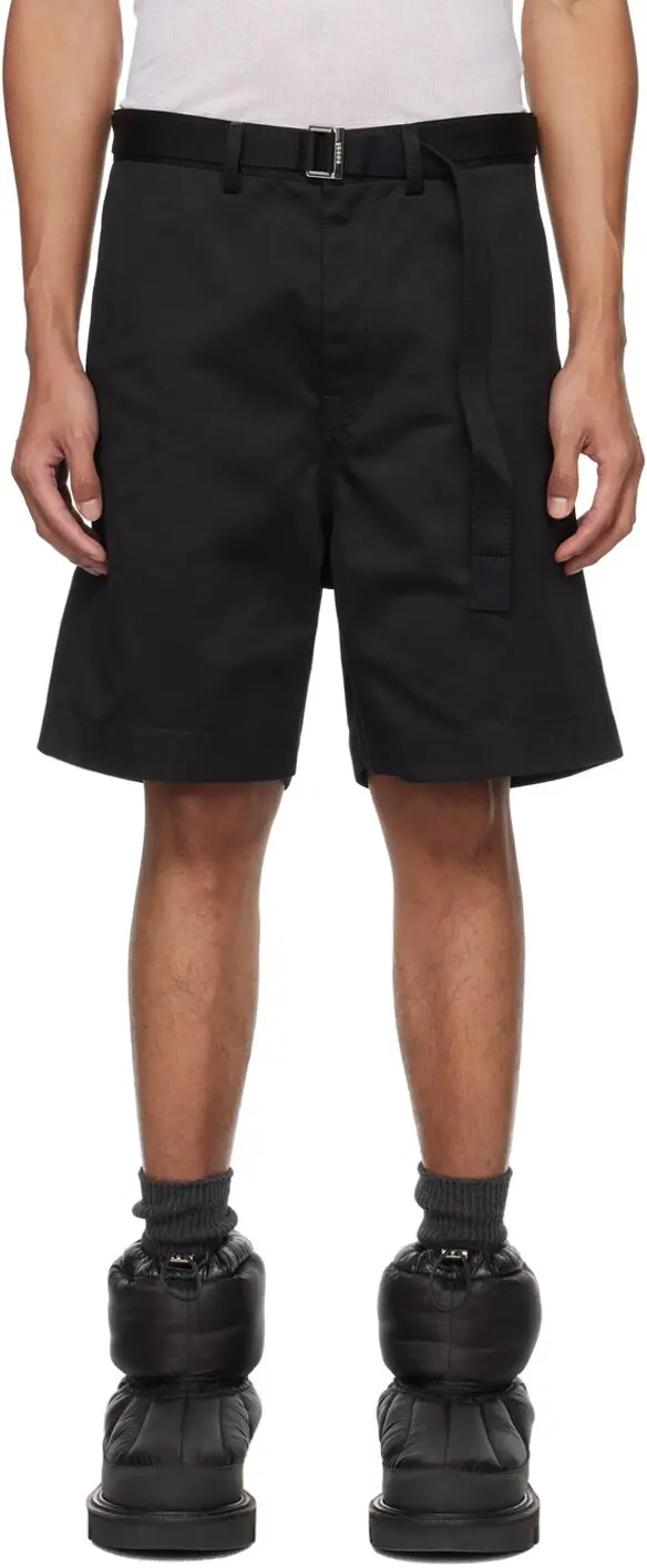 Sacai Wide-leg Belted Cotton Chino Shorts