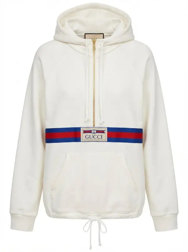 Gucci Quarter Zip Jumper With Logo Patch - White