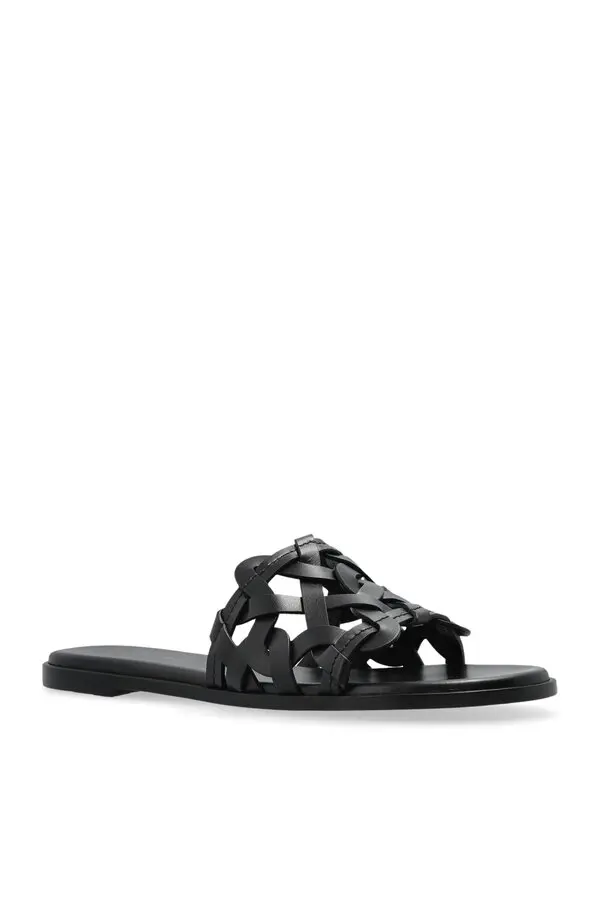 GIANVITO ROSSI Amalfi Interwoven Round Toe Flat Sandals - Black
