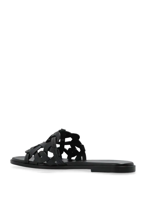 GIANVITO ROSSI Amalfi Interwoven Round Toe Flat Sandals - Black