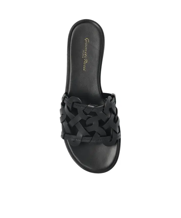 GIANVITO ROSSI Amalfi Interwoven Round Toe Flat Sandals - Black