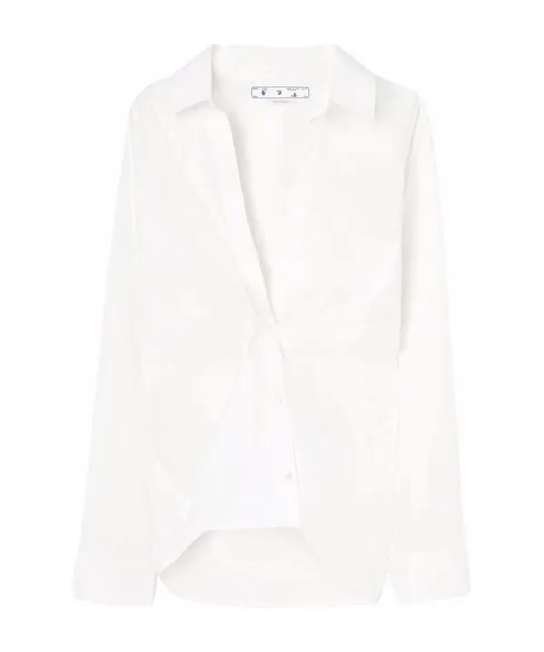 Off-White Asymmetrical Poplin Wrap Shirt With Logo Detail - No