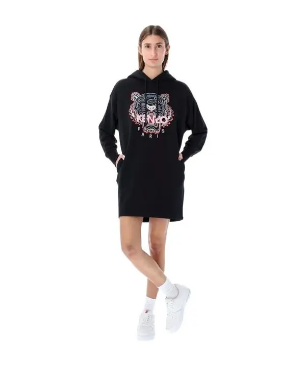 Kenzo Signature Tiger-motif Hoodie Dress - Black