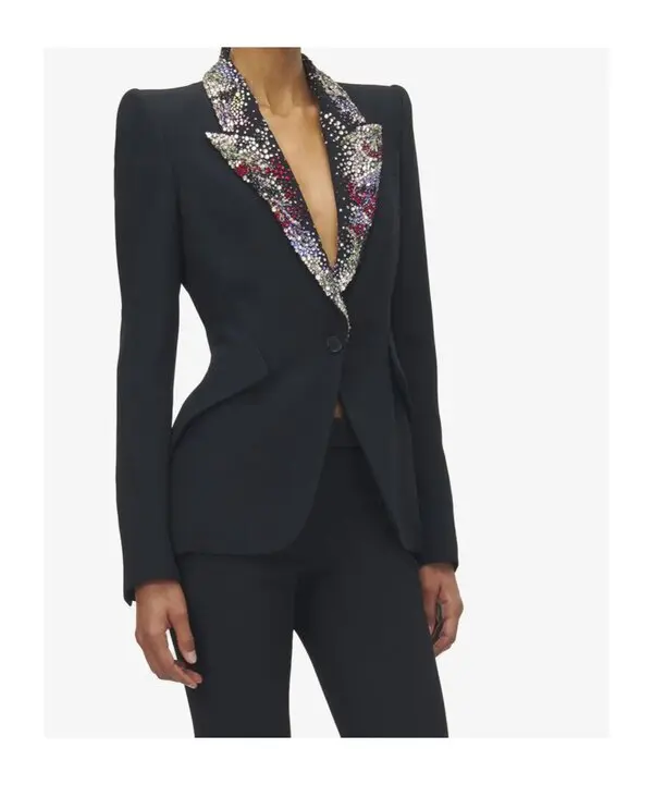 Alexander McQueen Embellished Peak Lapel Blazer