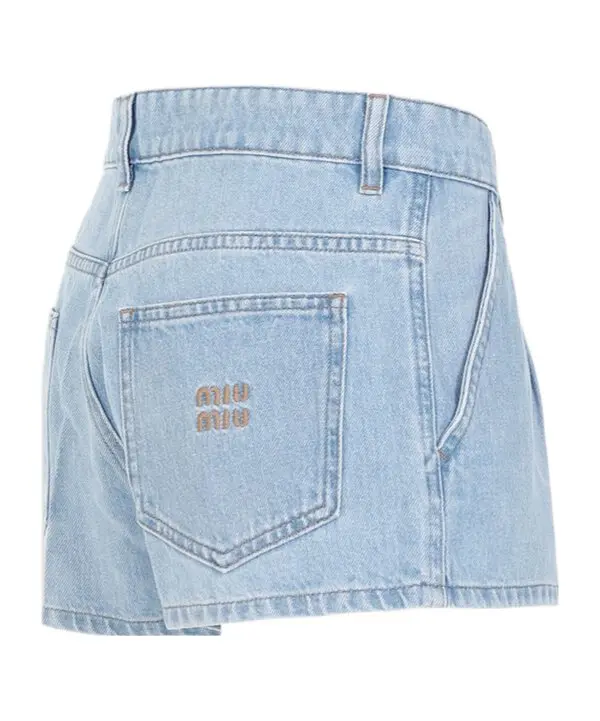 Miu Miu Logo Lettering Pleated Denim Shorts