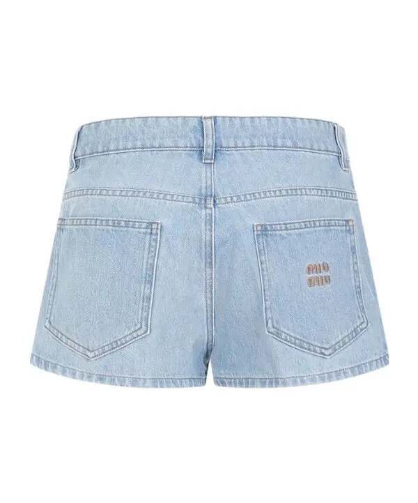 Miu Miu Logo Lettering Pleated Denim Shorts