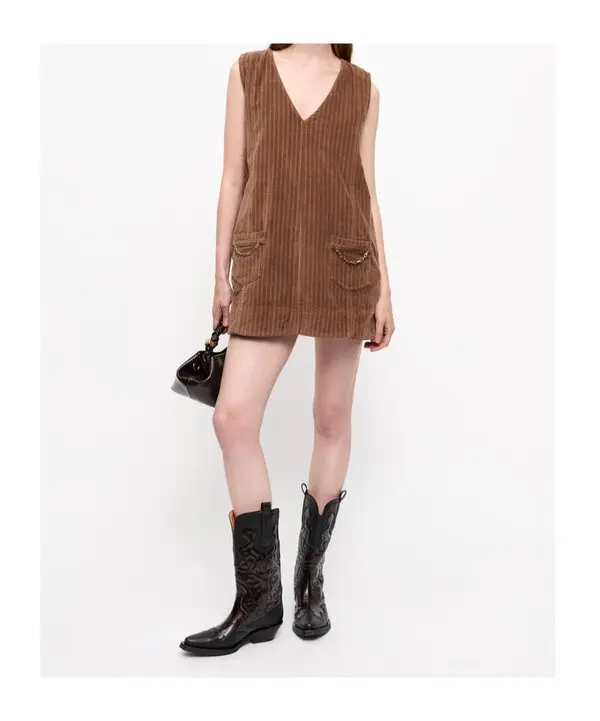 GANNI Corduroy Mini Dress With Chain Detail