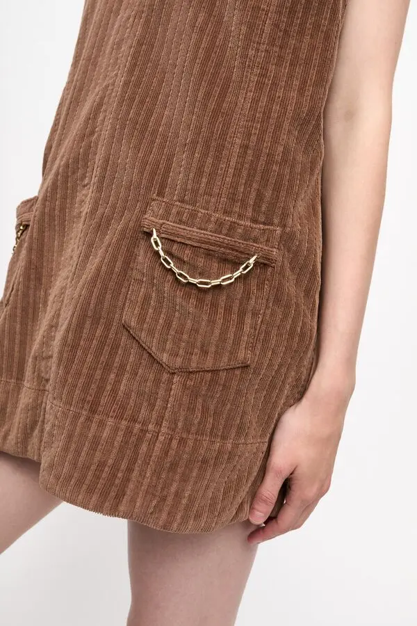 GANNI Corduroy Mini Dress With Chain Detail