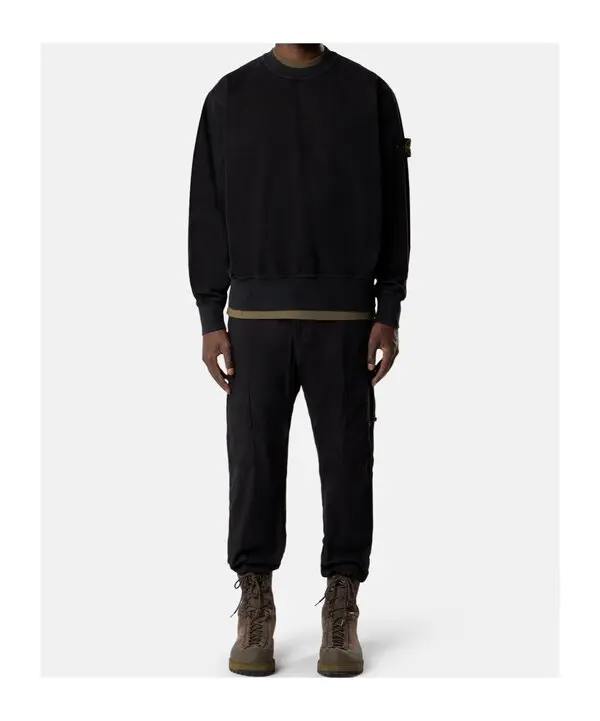 Stone Island Washed Effect Logo Patch Sweatshirt - Black