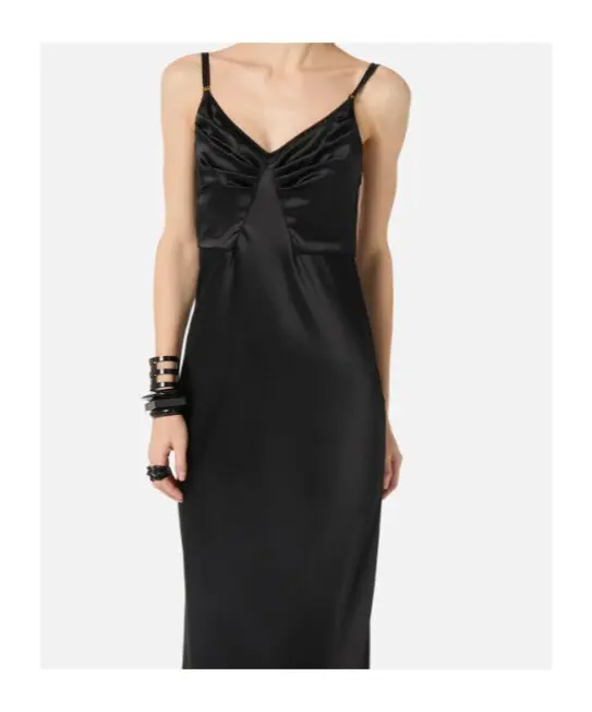 Elisabetta Franchi Draped Satin Maxi Dress - Black