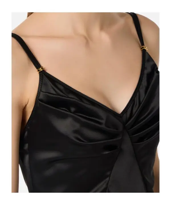 Elisabetta Franchi Draped Satin Maxi Dress - Black