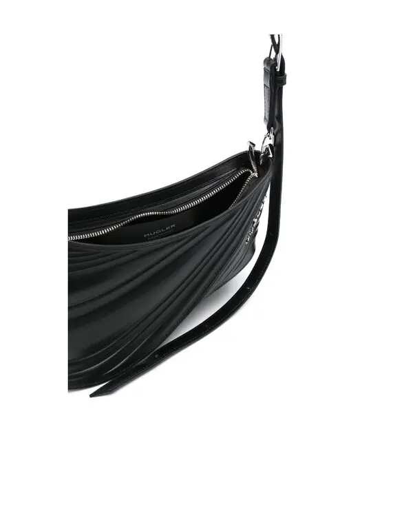 MUGLER Logo Plaque Shoulder Bag - Black