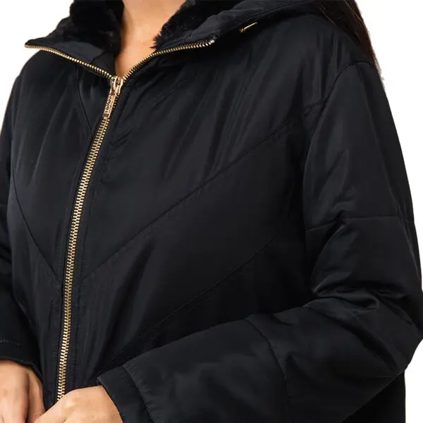 Versace Zipper Hooded Down Jacket With Fur Trim