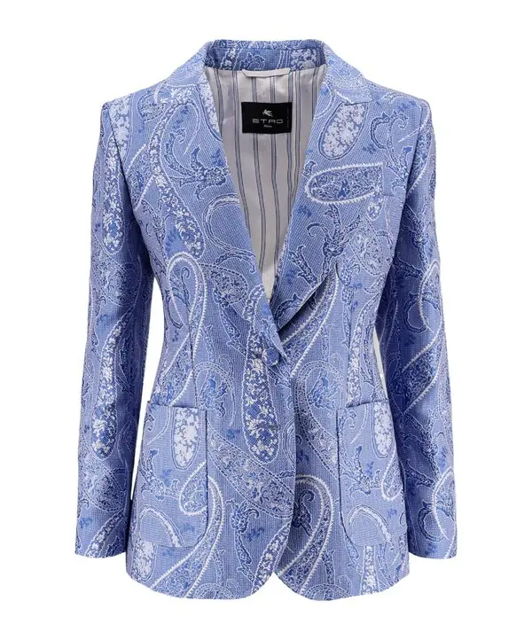 Etro Paisley Printed Tailored Jacket - Blue