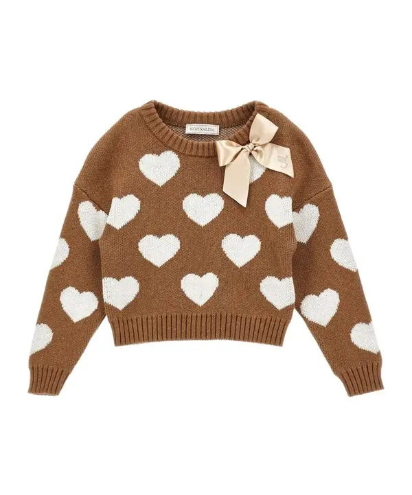 Monnalisa Heart Patterned Sweater - Brown