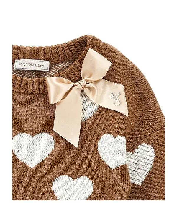 Monnalisa Heart Patterned Sweater - Brown