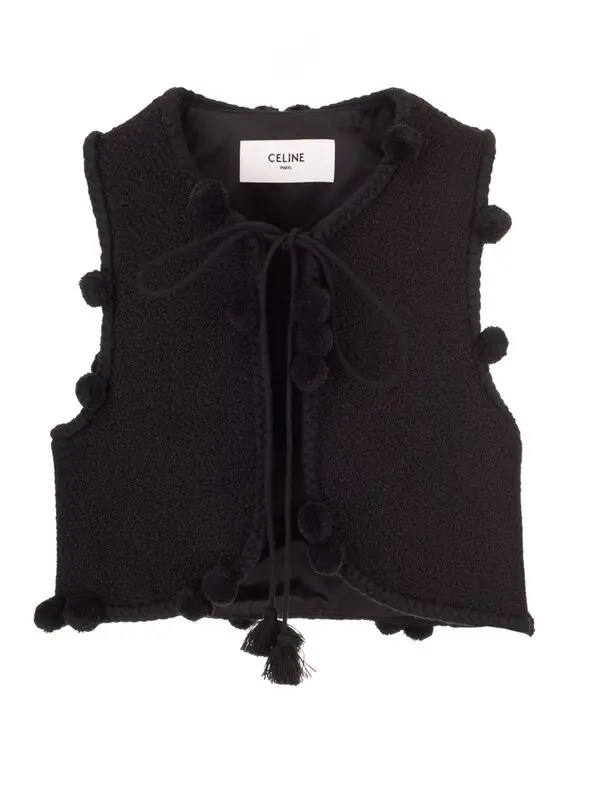 Celine Folk Vest In Braided Wool Tweed