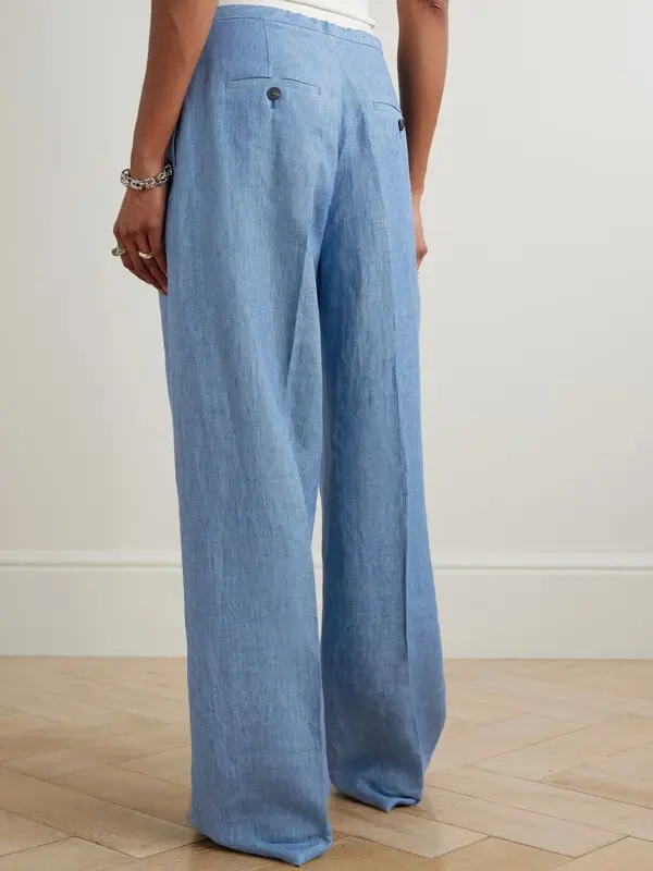 RÓHE Linen Wide-leg Trousers - Blue