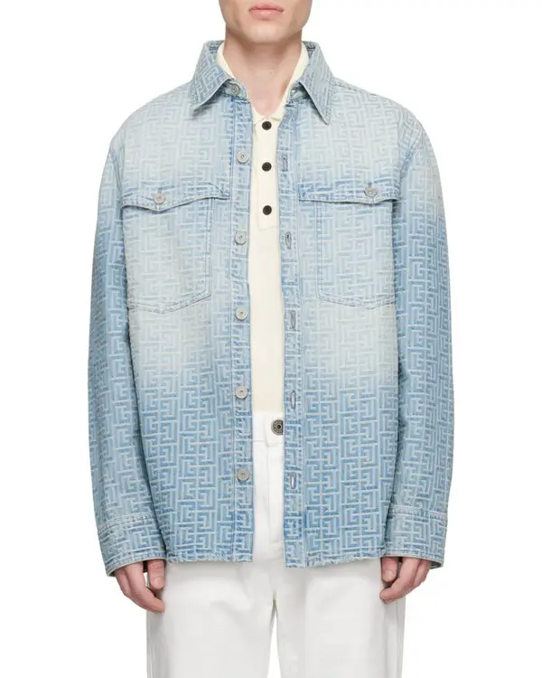Balmain Monogrammed Jacquard Denim Shirt