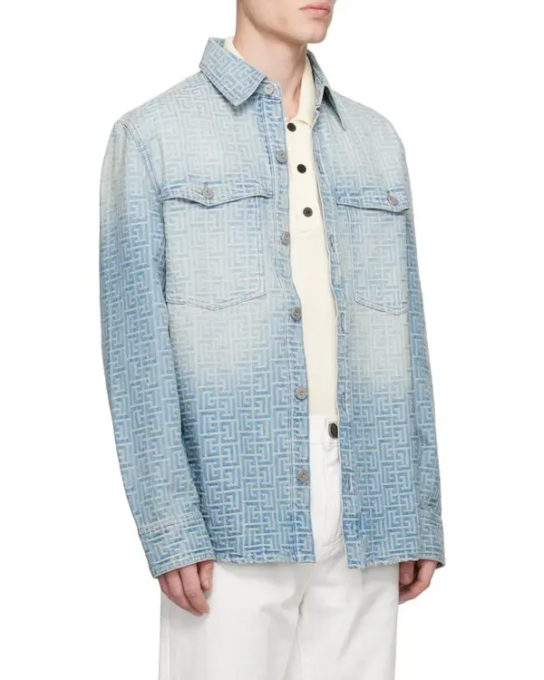 Balmain Monogrammed Jacquard Denim Shirt